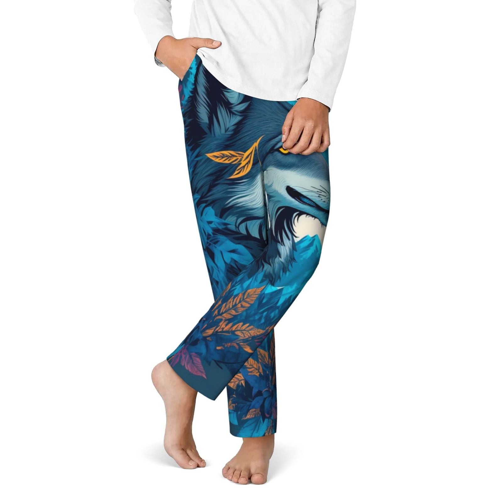 Vsdgher Blue Iceberg Leaf Wolf Print Kids Pajama Pants,Long Sleep Plaid ...