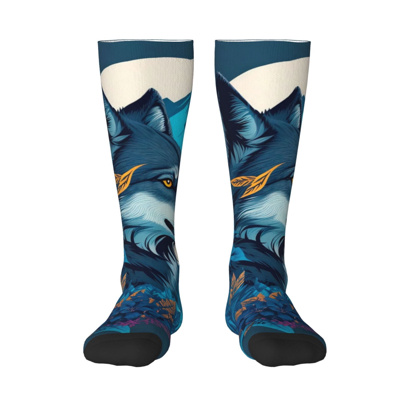 Vsdgher Blue Iceberg Leaf Wolf Print Thigh High Socks Extra Long ...