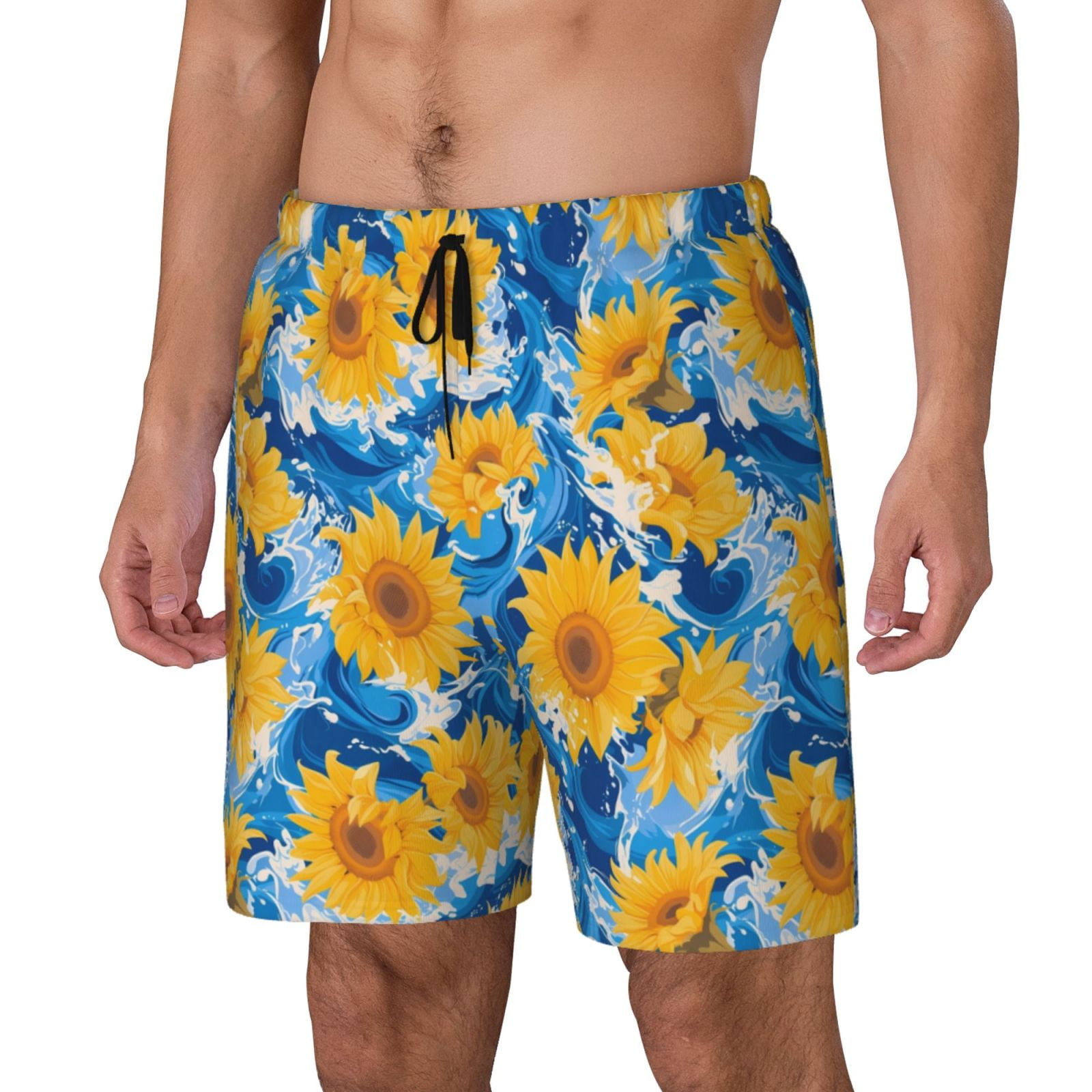 Vsdgher Blue Ocean Wave Sunflower for Mens Swim Trunks with Compression ...
