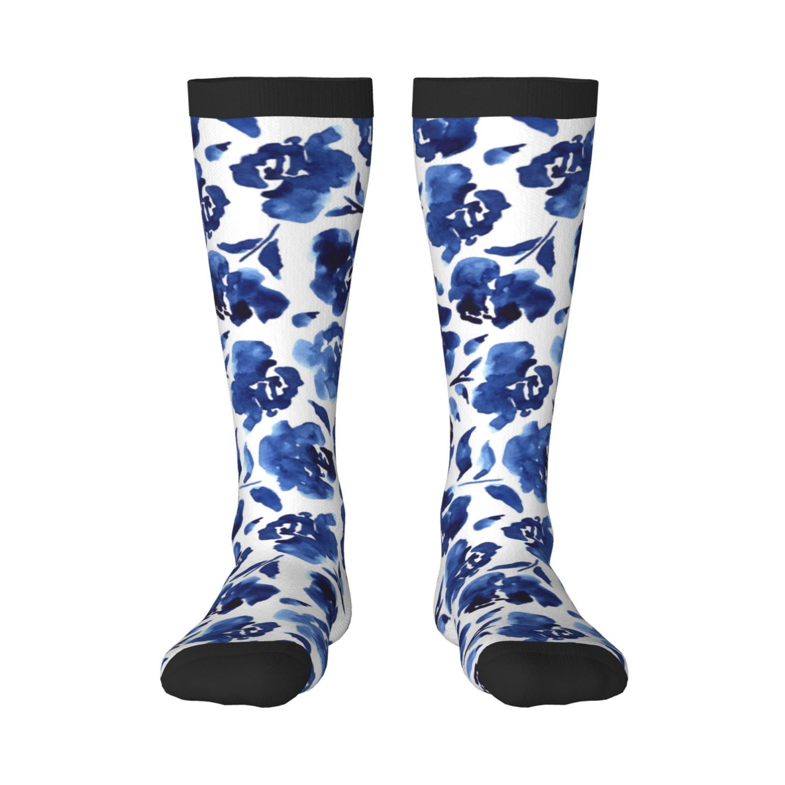 Vsdgher Blue Roses Print Thigh High Socks Extra Long Stretchy Sock ...