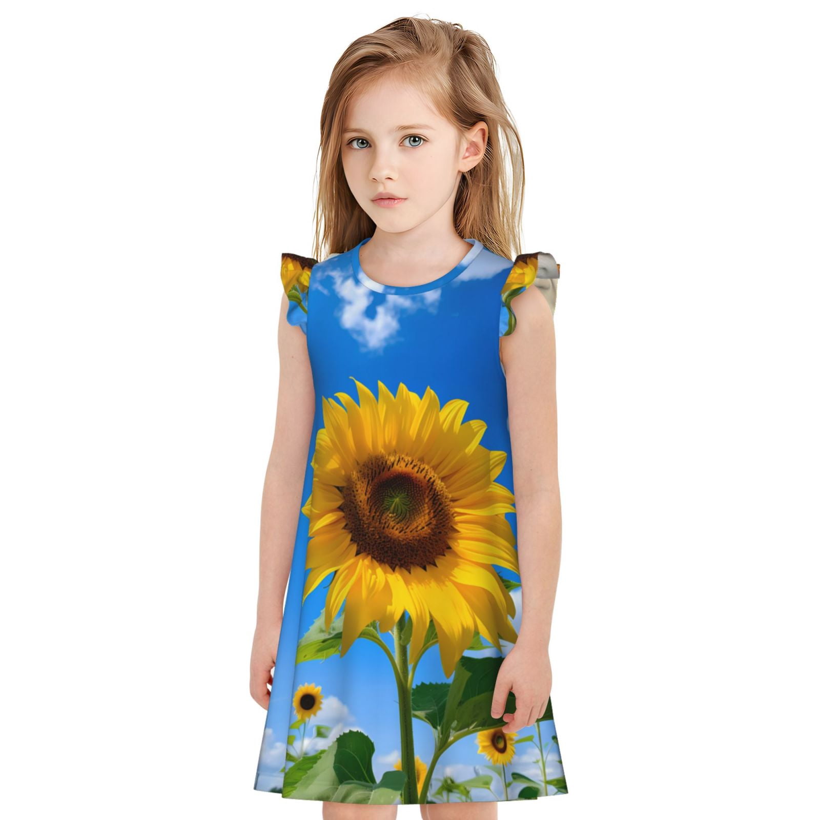 Vsdgher Blue Sky Sunflower for Girls Nightgowns Toddler Flutter Short ...
