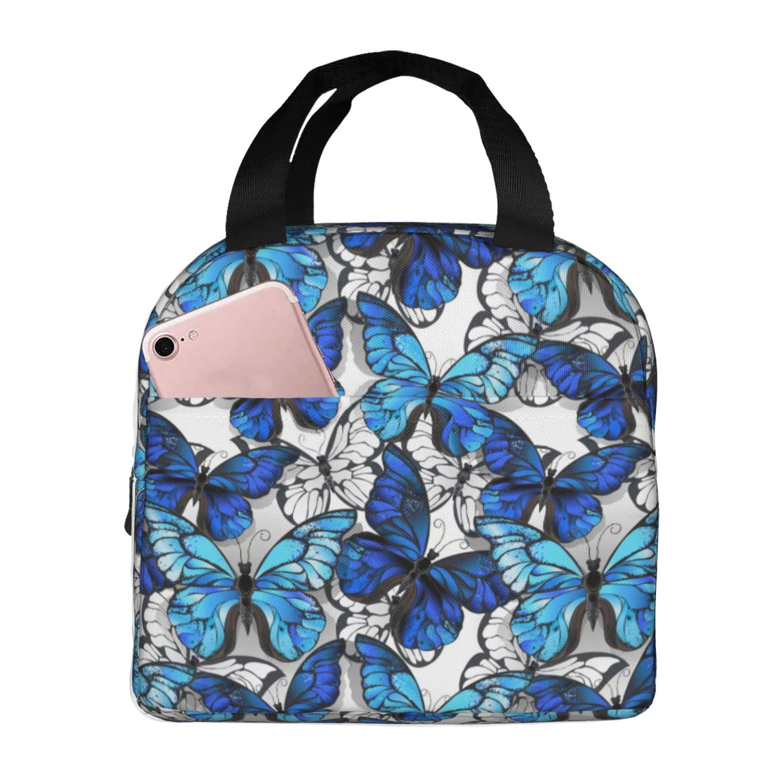 Vsdgher Blue and White Butterflies Lunch Bag, Lunch Box for Women Adult ...