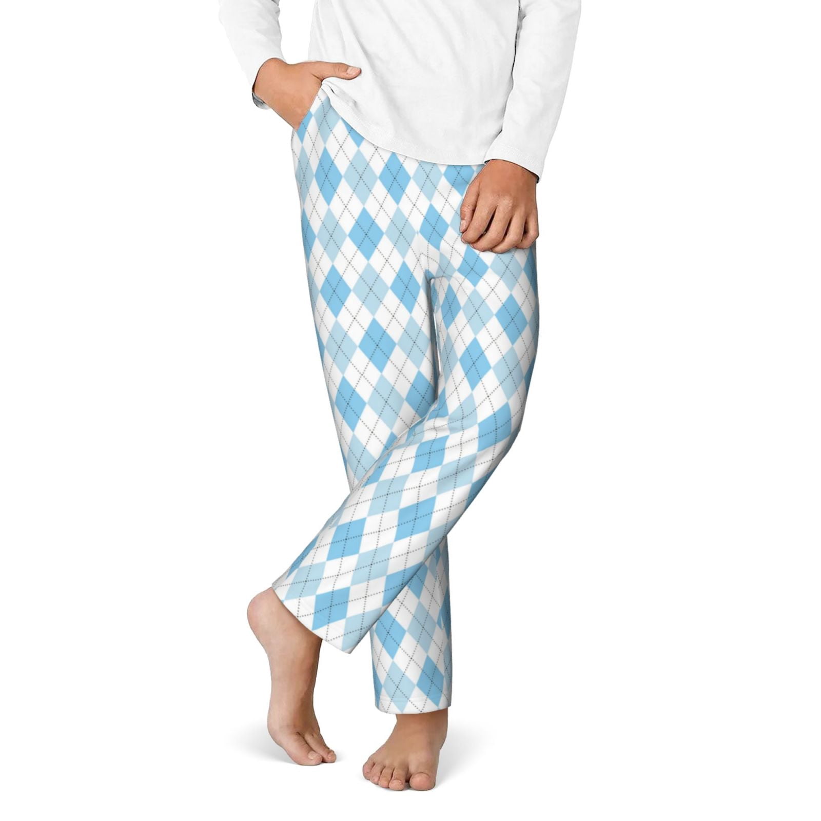 Vsdgher Blue and White Squares Print Kids Pajama Pants,Long Sleep Plaid ...