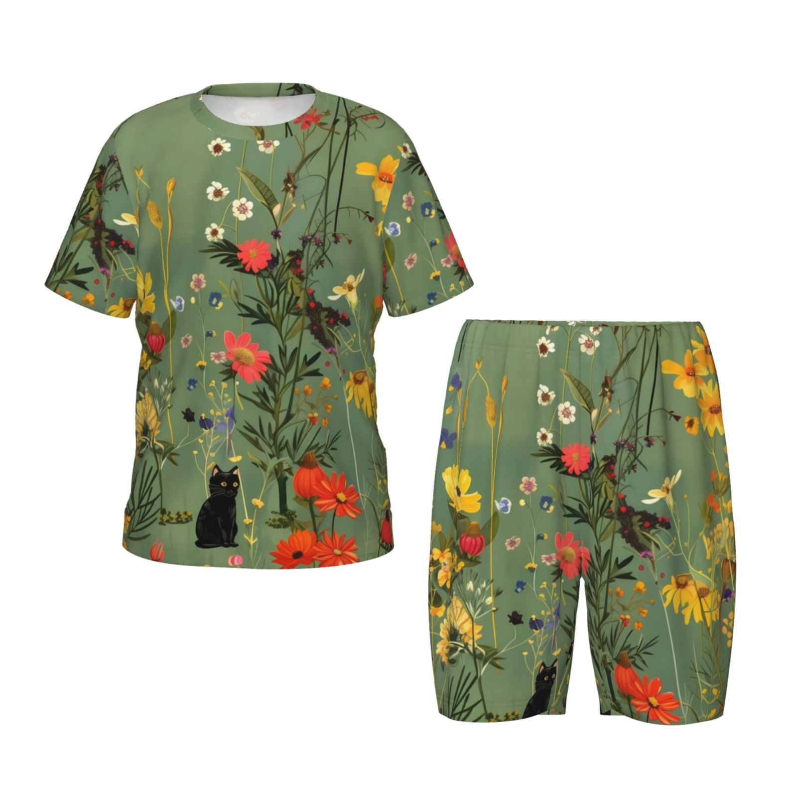 Vsdgher Botanical Garden With Cats for Kids Short Sleeve Pajamas Kids ...