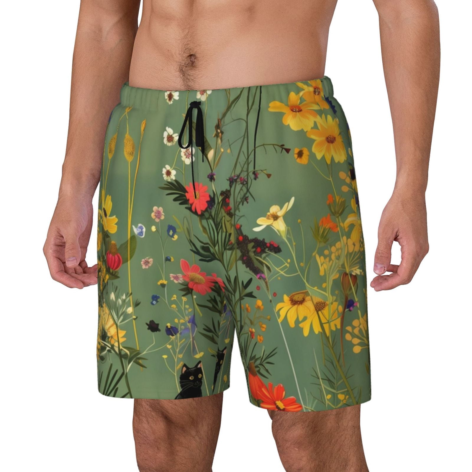 Vsdgher Botanical Garden With Cats for Mens Swim Trunks with ...