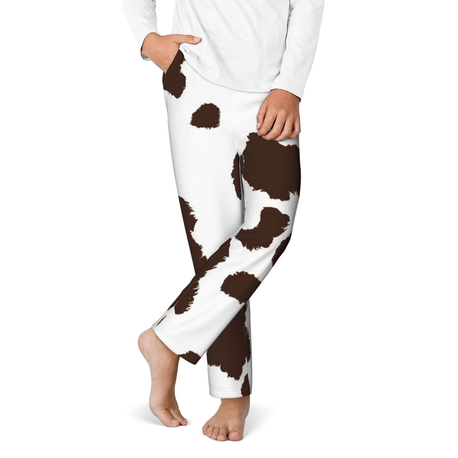 Vsdgher Brown Cow Print Kids Pajama Pants,Long Sleep Plaid Pants Soft ...