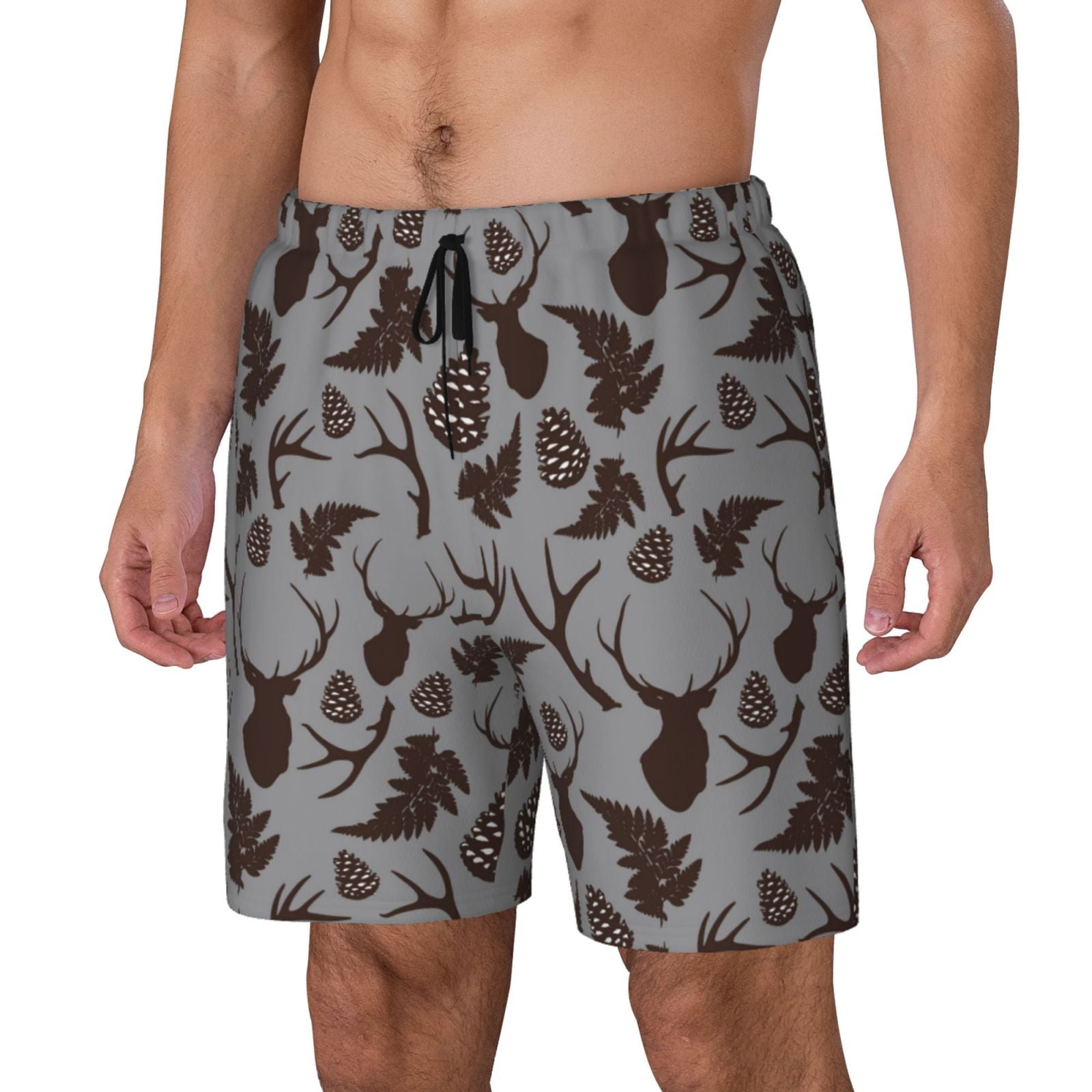 Vsdgher Brown Moose with Pinecones for Mens Swim Trunks with ...