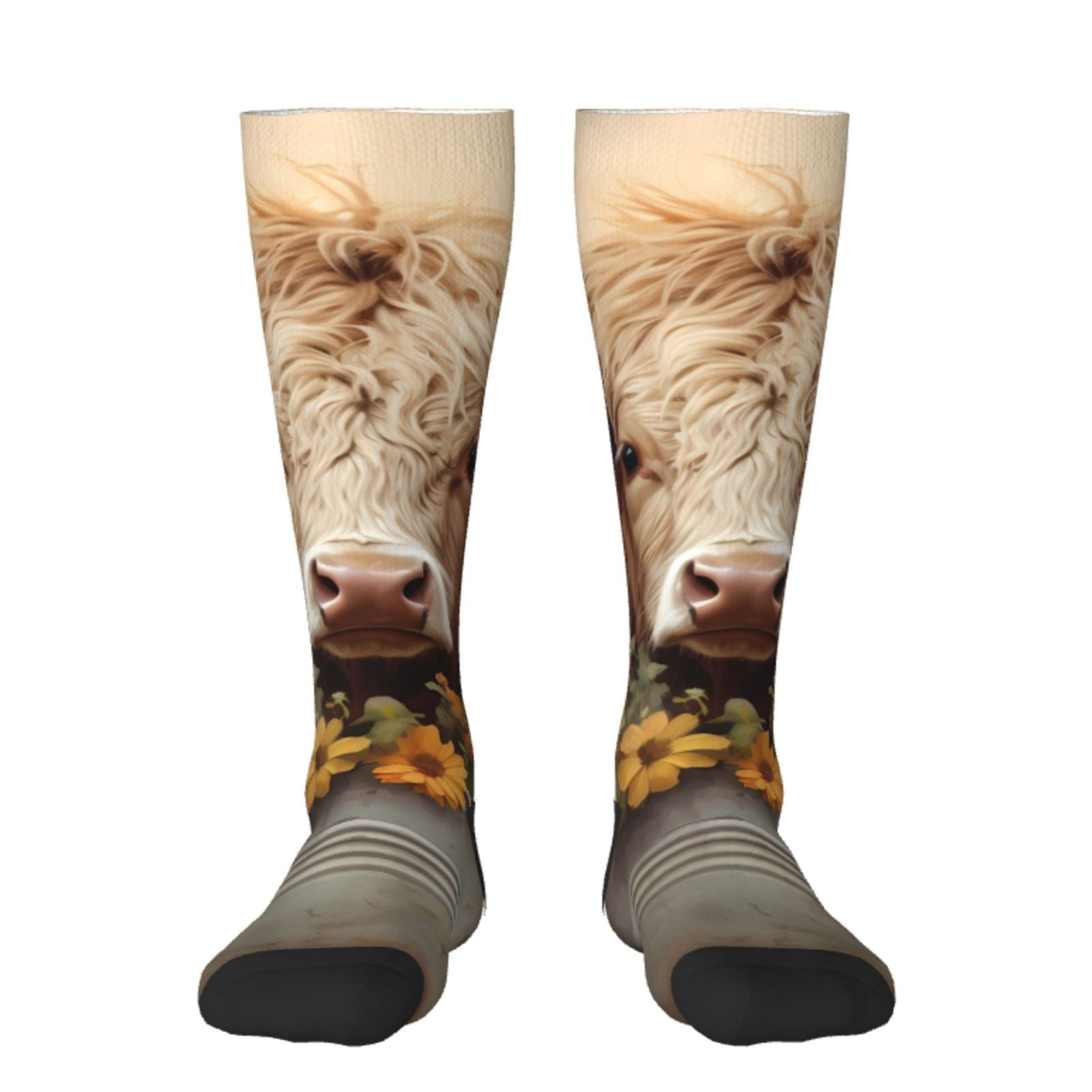 Vsdgher Bucket Flower Cow Print Thigh High Socks Extra Long Stretchy ...