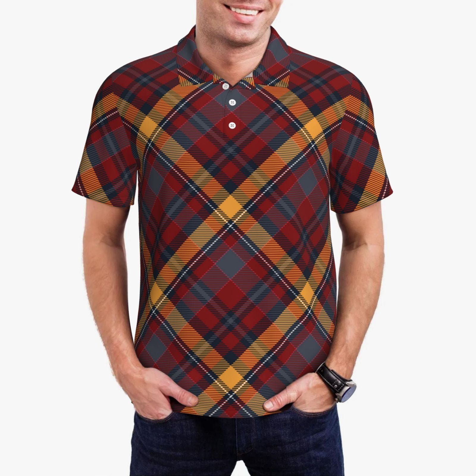 Vsdgher Buffalo Check Plaid Polo Shirts for Men, Men's Short Sleeve ...