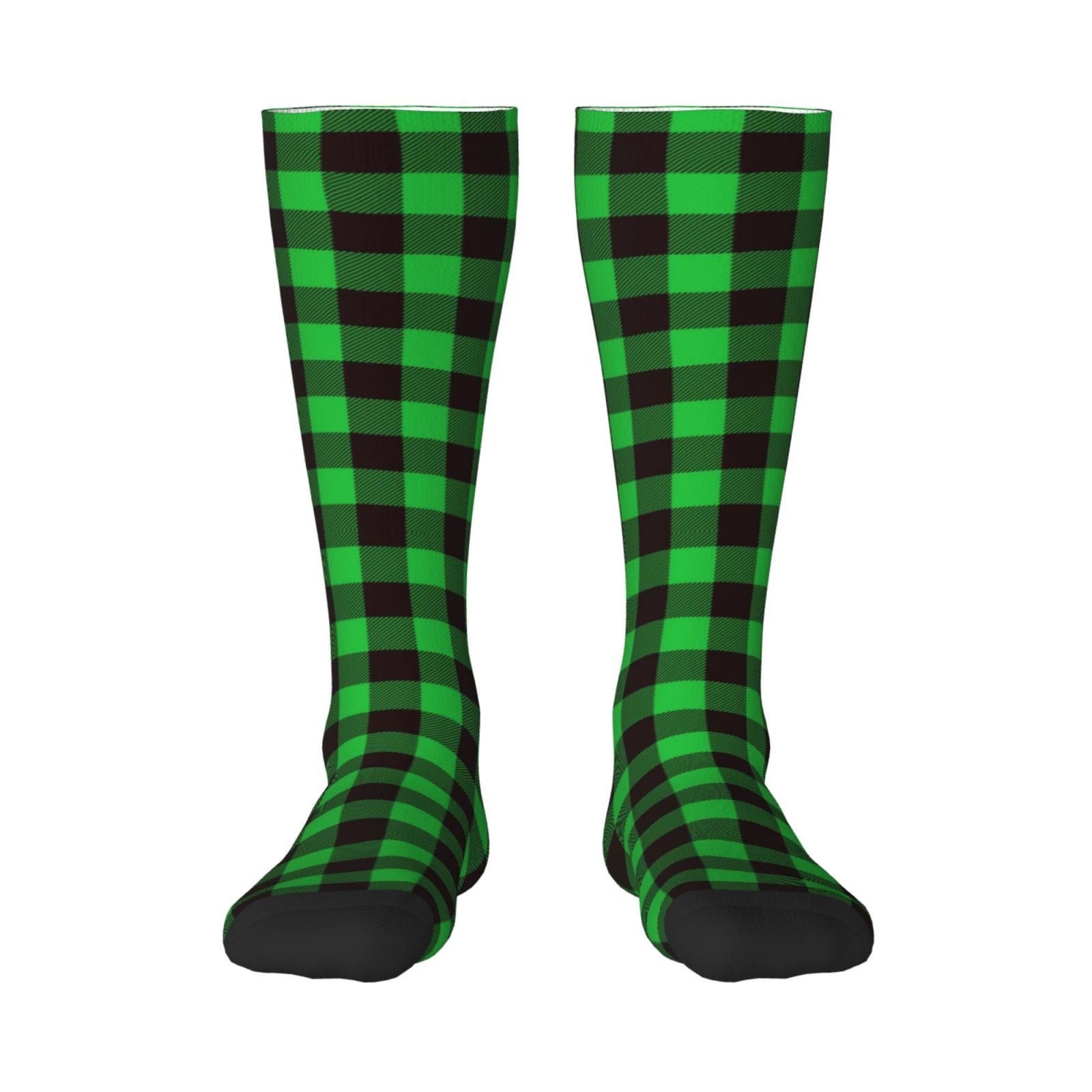 Vsdgher Buffalo Plaid Green Black Print Thigh High Socks Extra Long ...