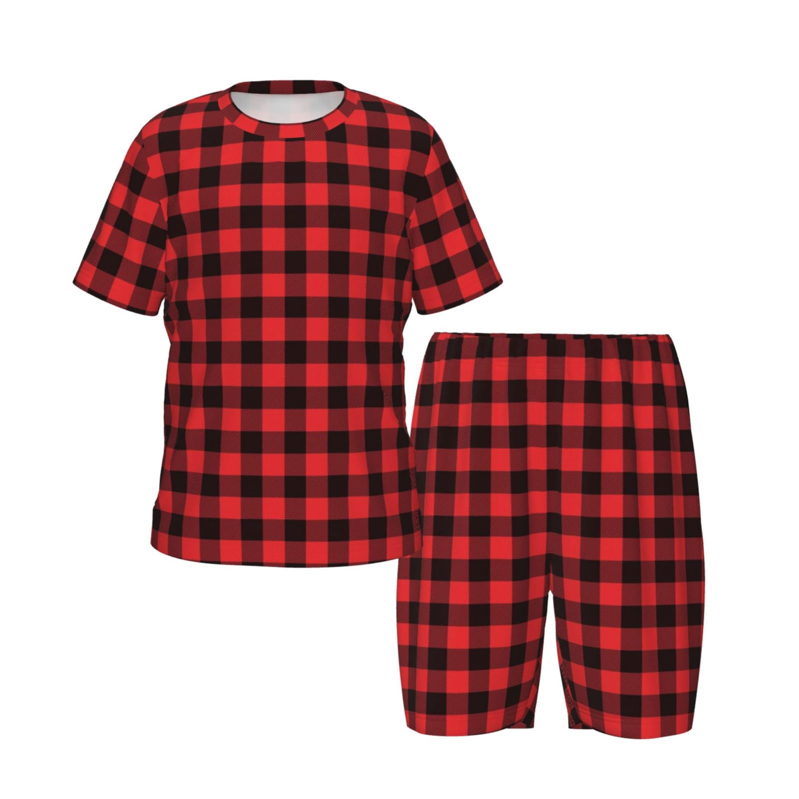 Vsdgher Buffalo Plaid Red Black Print girls Short Sleeve Top and Shorts ...