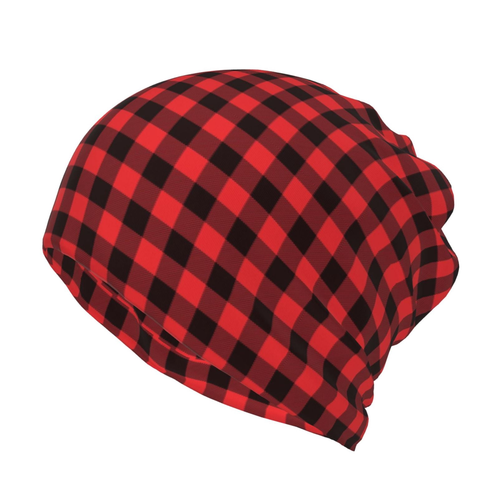 Vsdgher Buffalo Plaid Red Black Slouchy Beanie Hat for Men/Women, Skull ...