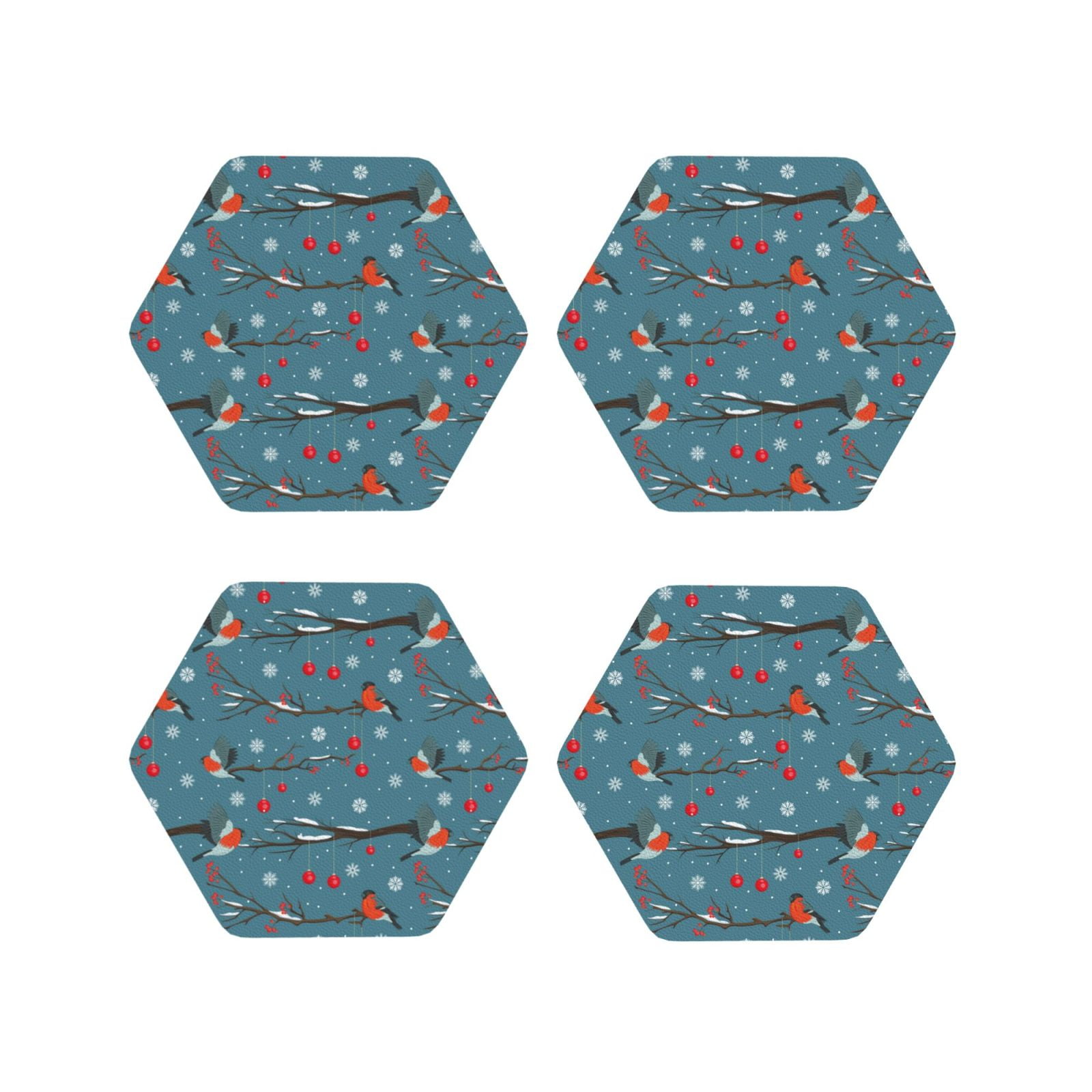 Vsdgher Bullfinches Branches And Balls Leather Coasters for Drinks ...