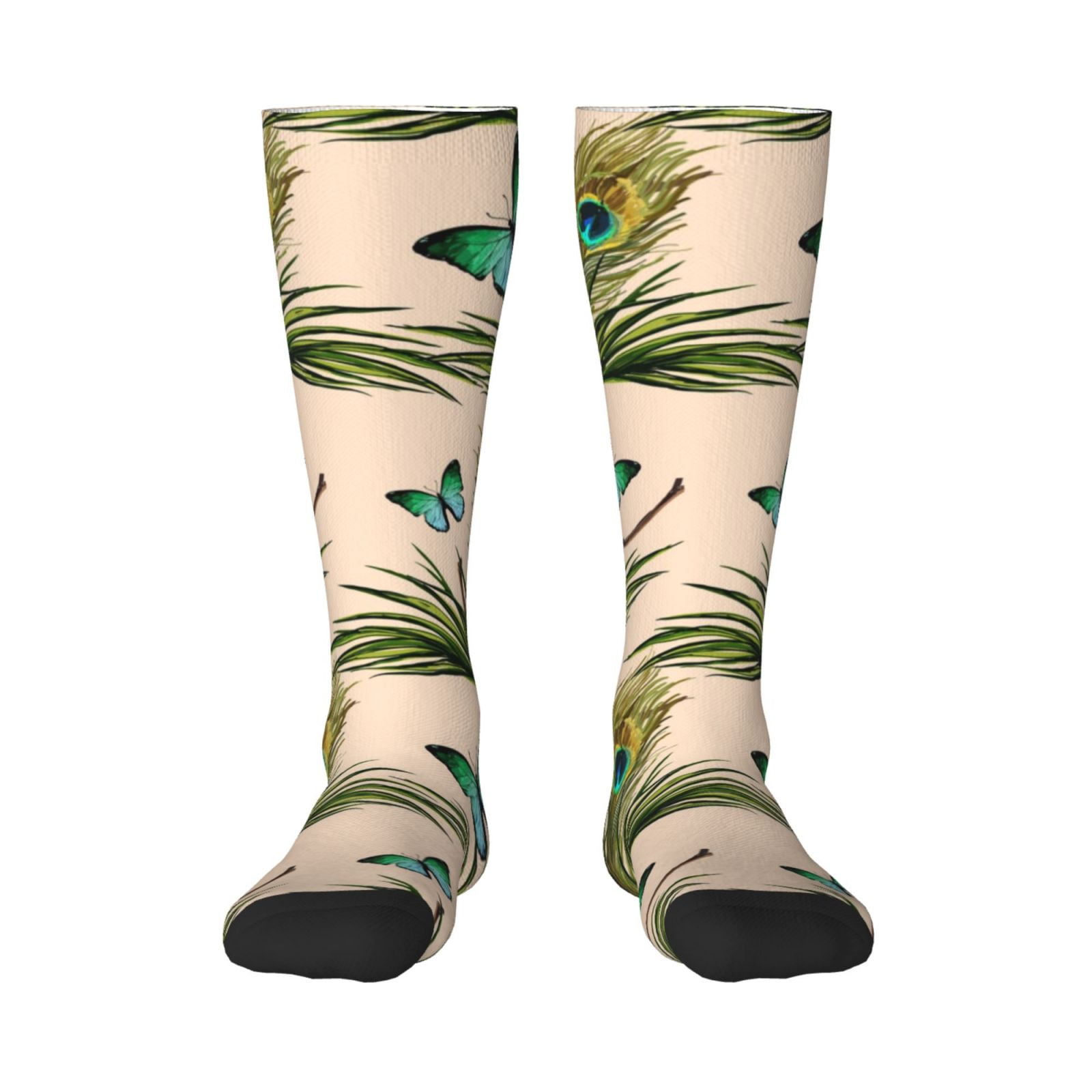 Vsdgher Butterflies And Peacock Feathers Print Thigh High Socks Extra ...