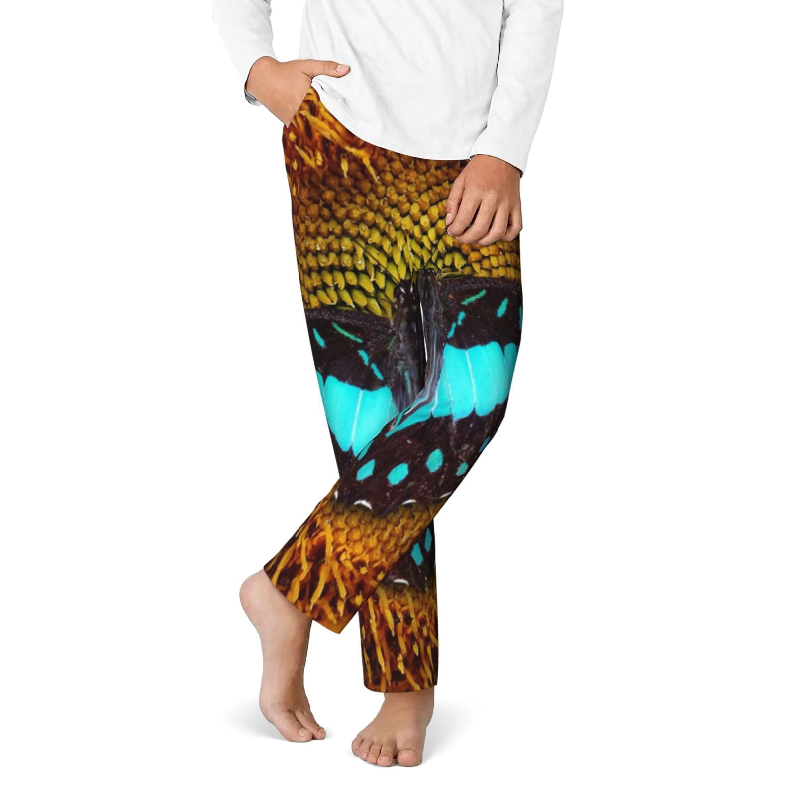 Vsdgher Butterfly Alighted On Sunflowers Print Kids Pajama Pants,Long ...