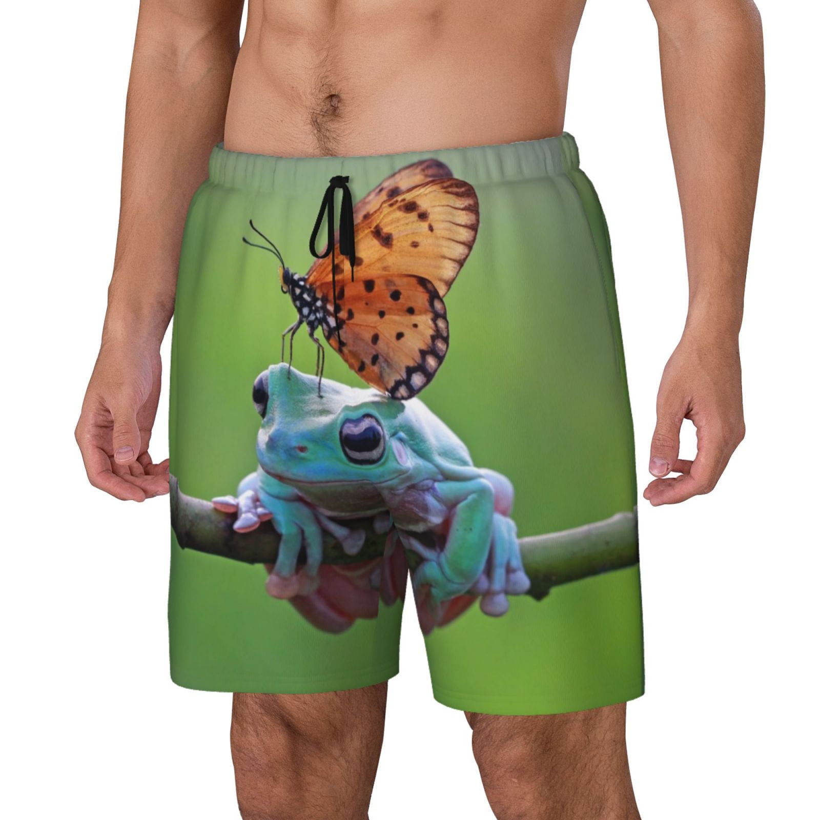 Vsdgher Butterfly Landing On Head Dumpy Frog for Mens Swim Trunks with ...