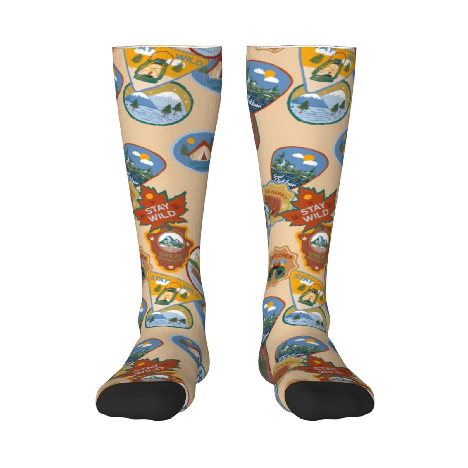 Vsdgher Camp Badge Print Thigh High Socks Extra Long Stretchy Sock ...