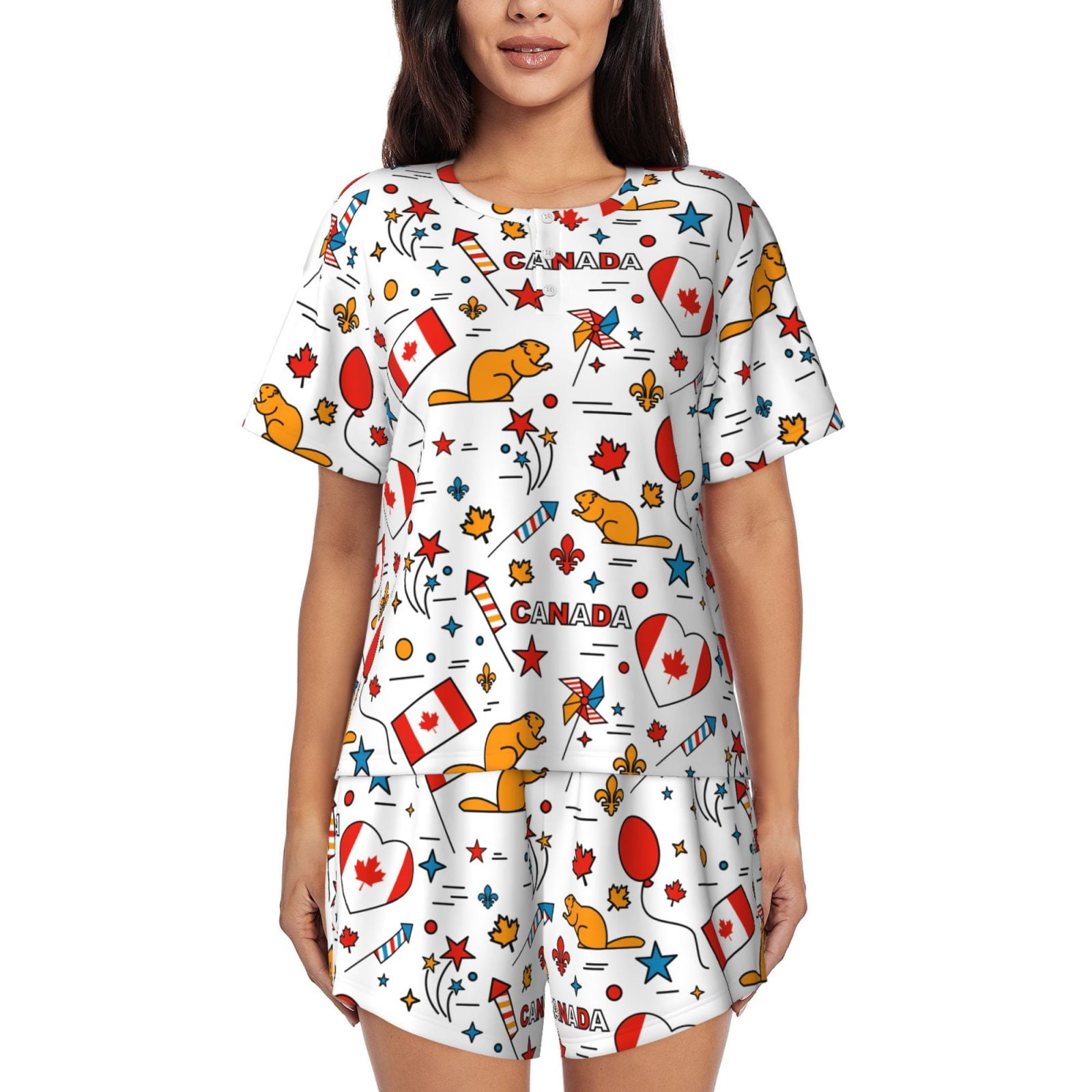 Vsdgher Canada Day Pattern Womens Pajamas 2 Piece Short Sleeve ...