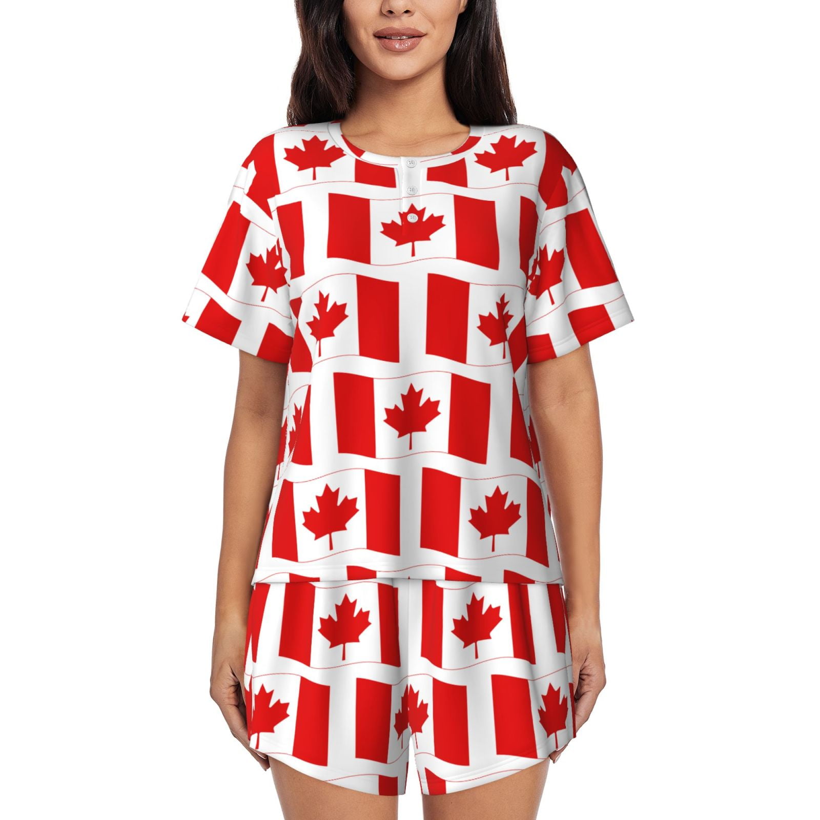 Vsdgher Canada Pattern Womens Pajamas 2 Piece Short Sleeve Sleepwear ...
