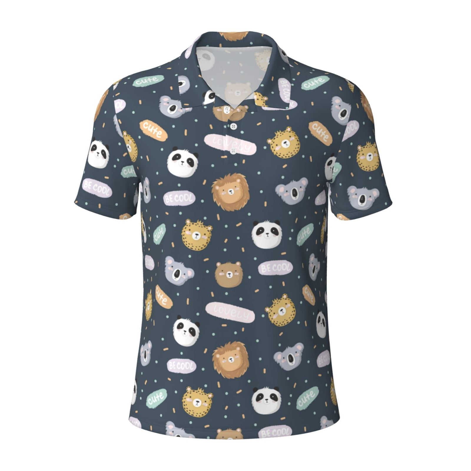 Vsdgher Cartoon Animals Print Men's Short Sleeve Stretch Polo Shirt ...