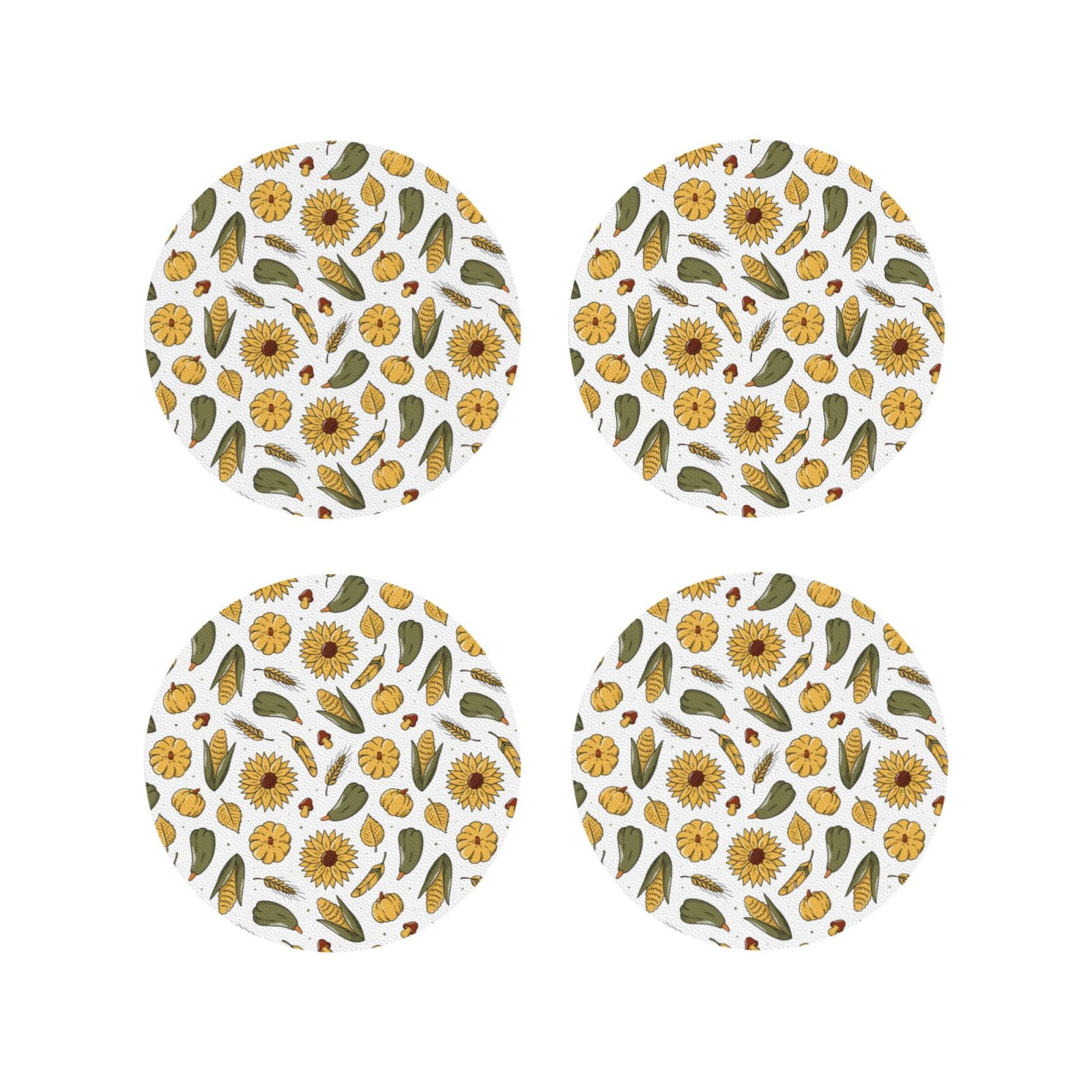 Vsdgher Cartoon Corn Pumpkin Sunflower Leather Coasters for Drinks ...