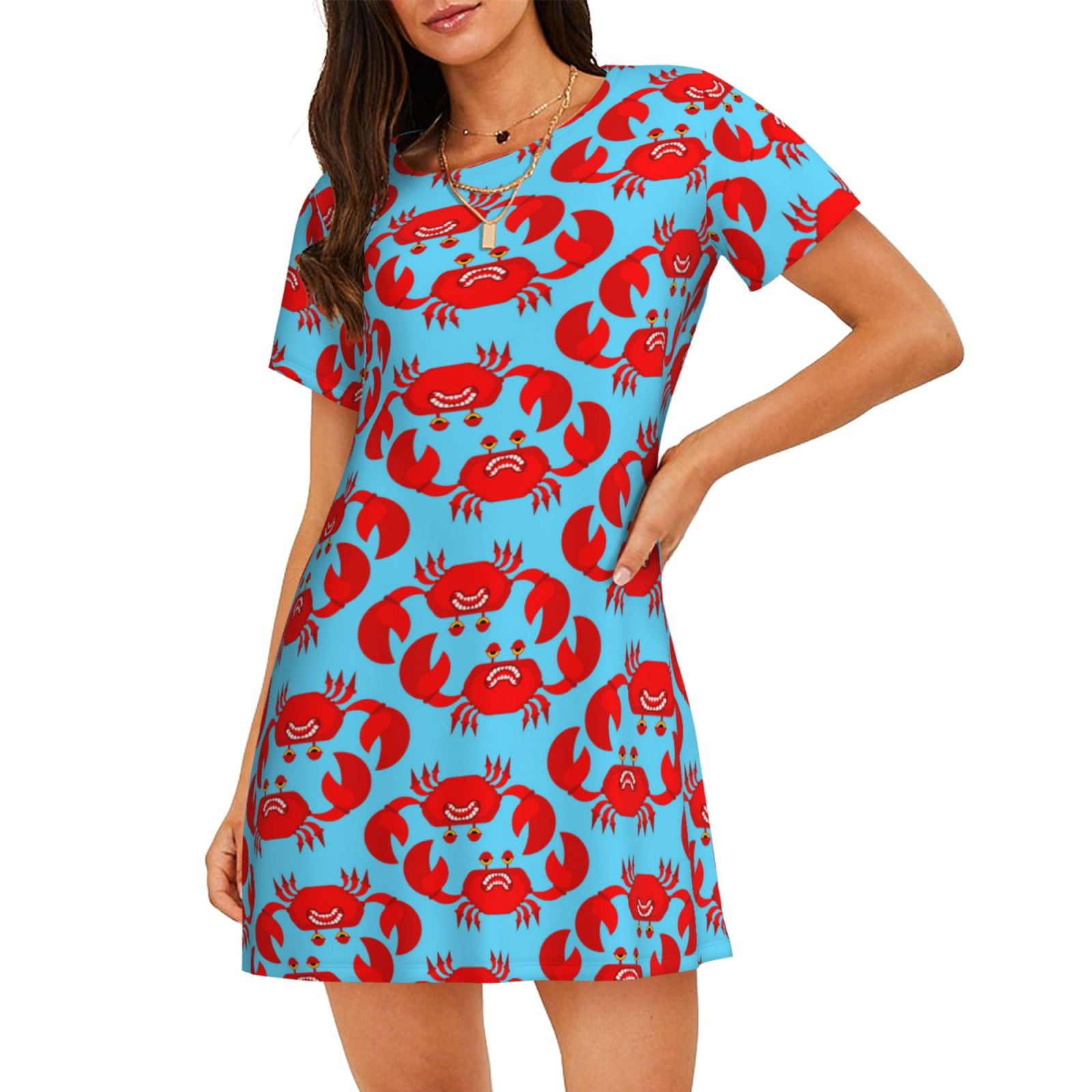 Vsdgher Cartoon Crabs Pattern Womens Short Sleeve Sleepshirt Scoopneck ...
