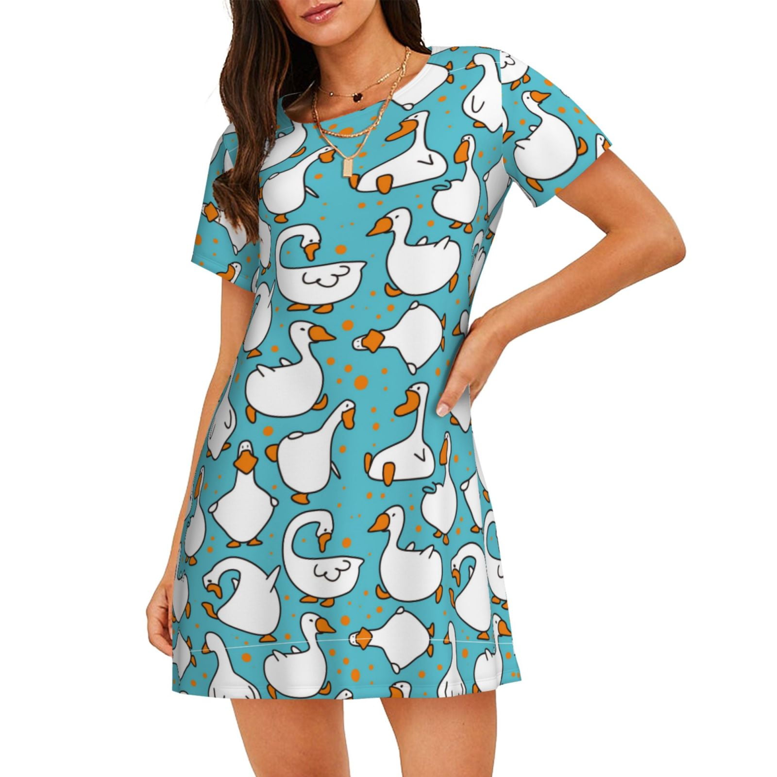 Vsdgher Cartoon Funny Goose Pattern Womens Short Sleeve Sleepshirt ...