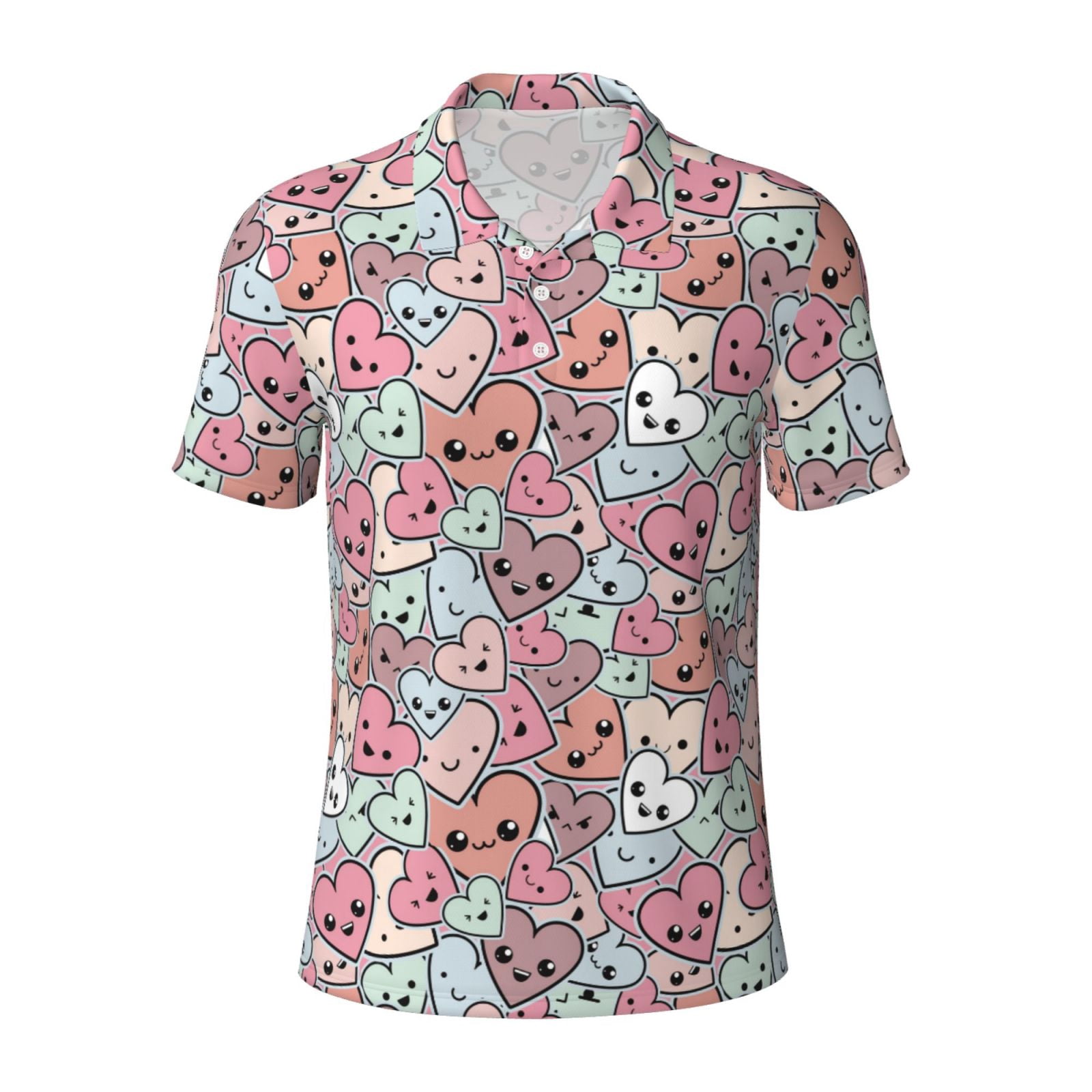 Vsdgher Cartoon Hearts Print Men's Short Sleeve Stretch Polo Shirt ...