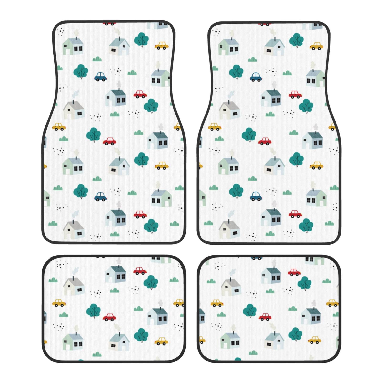 Vsdgher Cartoon House Car Car Foot Mat Set of 4 Pieces Universal Floor ...