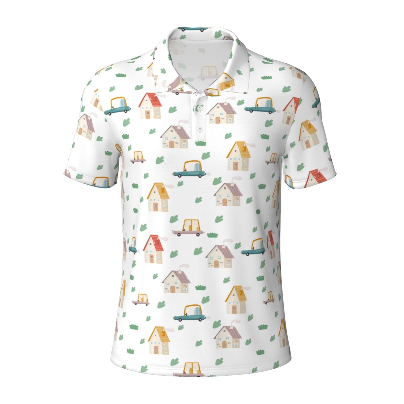 Vsdgher Cartoon House Print Men's Short Sleeve Stretch Polo Shirt ...