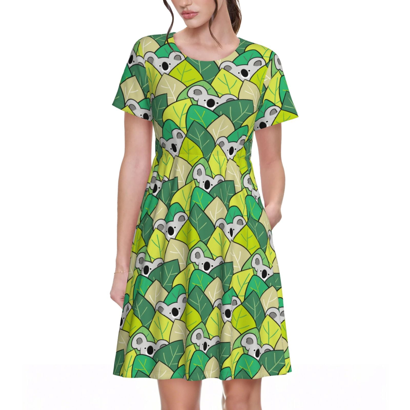 Vsdgher Cartoon Koala Bear and Leaf for Womens Summer 2025 Casual Midi ...