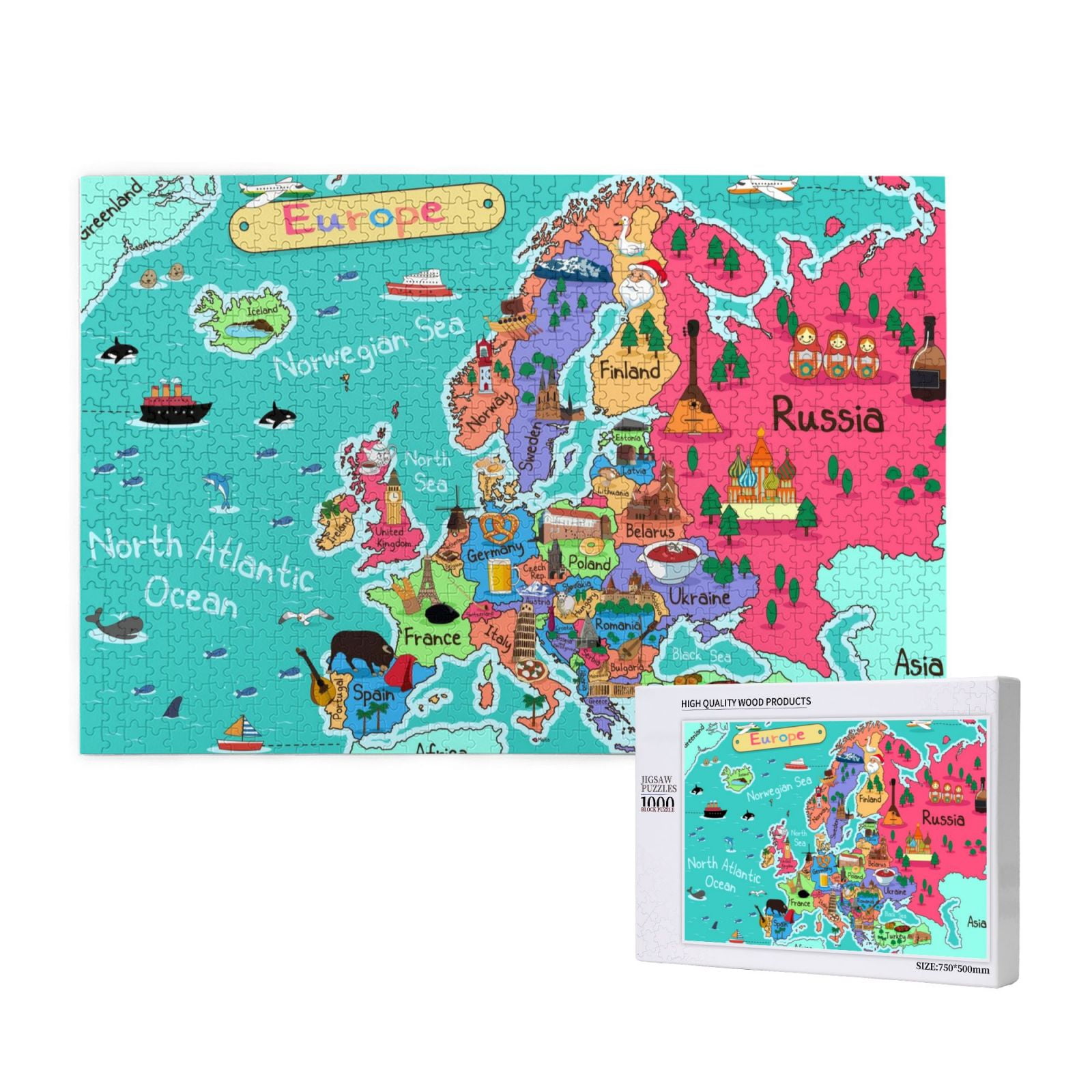 Vsdgher Cartoon Map Of Europe Customized Picture Puzzles 1000 Pieces ...