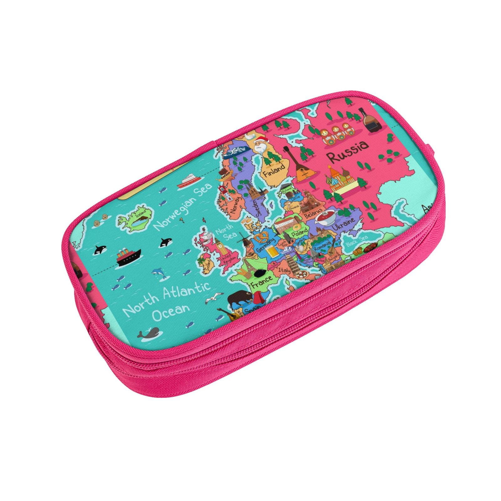 Vsdgher Cartoon Map Of Europe Print Large Capacity Pencil Case Pouch ...