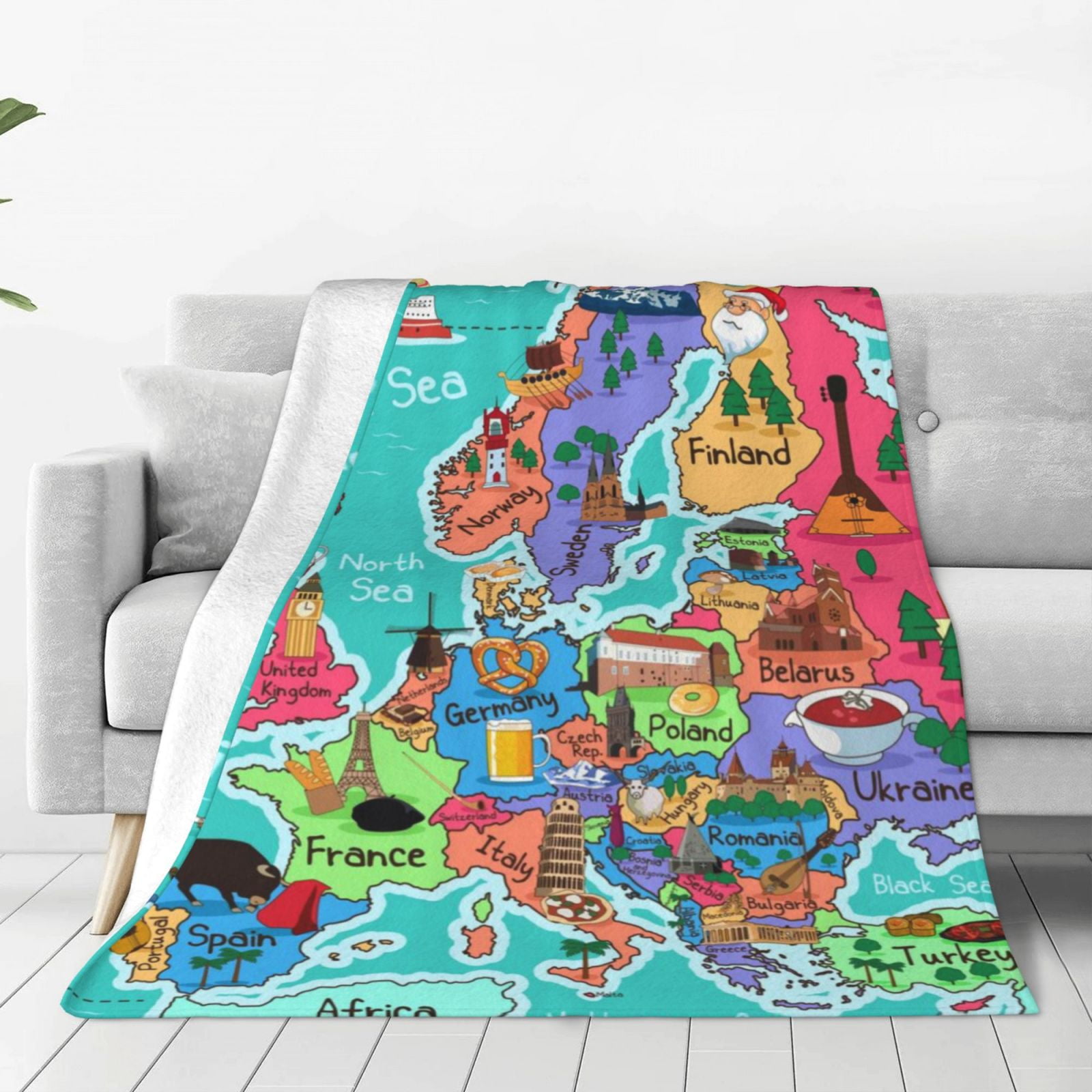 Vsdgher Cartoon Map Of Europe Ultra-Soft Micro flannel Blanket Throw ...