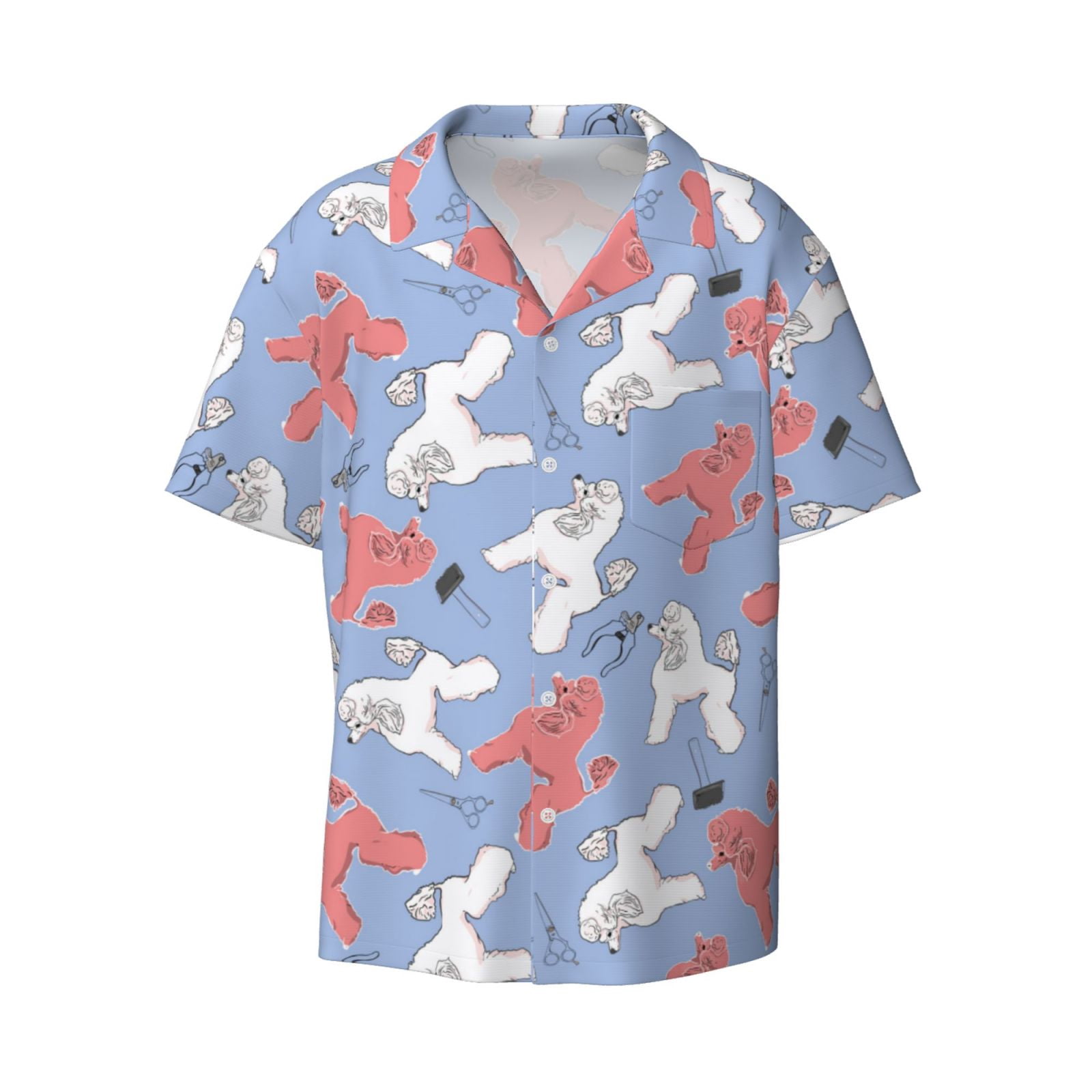 Vsdgher Cartoon Poodle Dog Print Men's Wrinkle Free Untucked Cuban ...