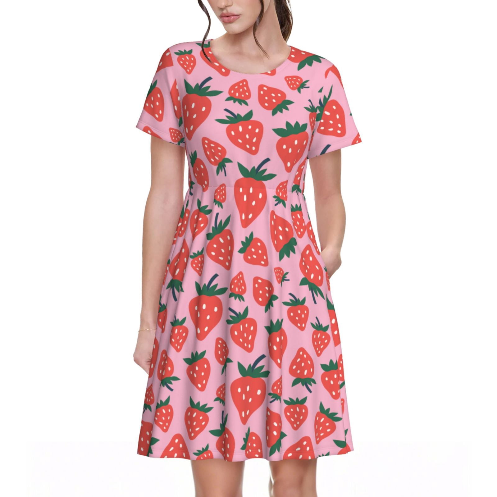 Vsdgher Cartoon Strawberry for Womens Summer 2025 Casual Midi Maxi ...
