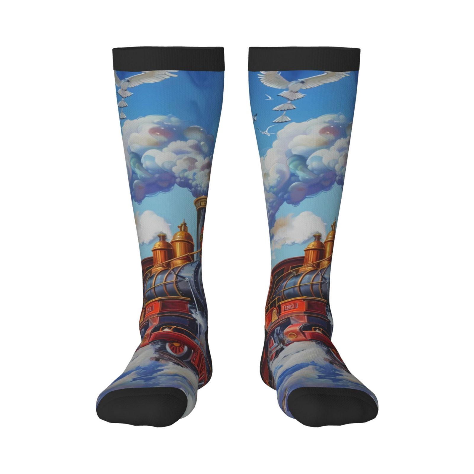 Vsdgher Cartoon Train Hot Air Balloon Print Thigh High Socks Extra Long ...