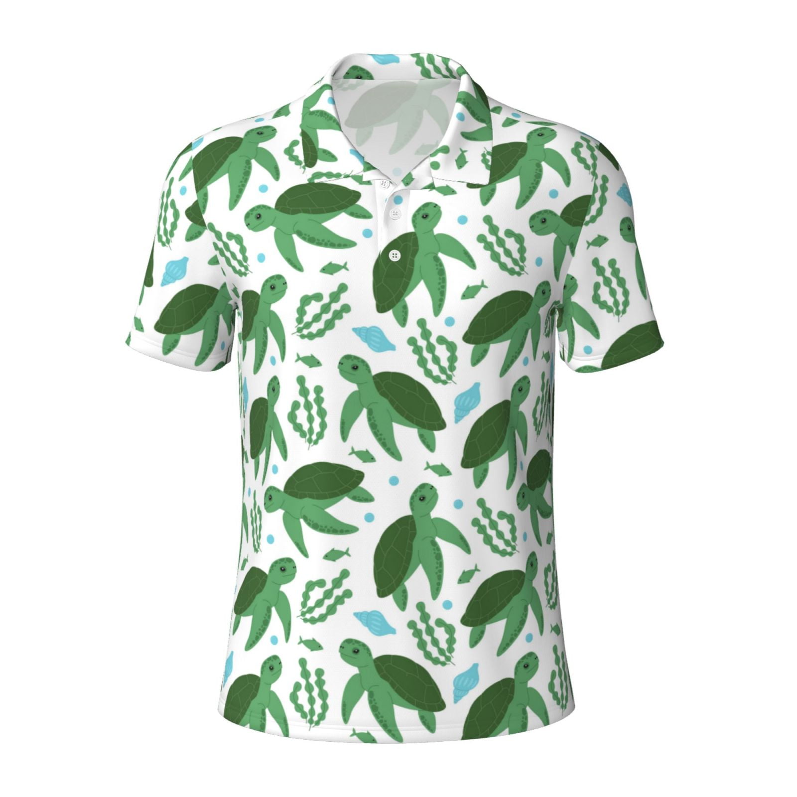 Vsdgher Cartoon Turtle Print Men's Short Sleeve Stretch Polo Shirt ...