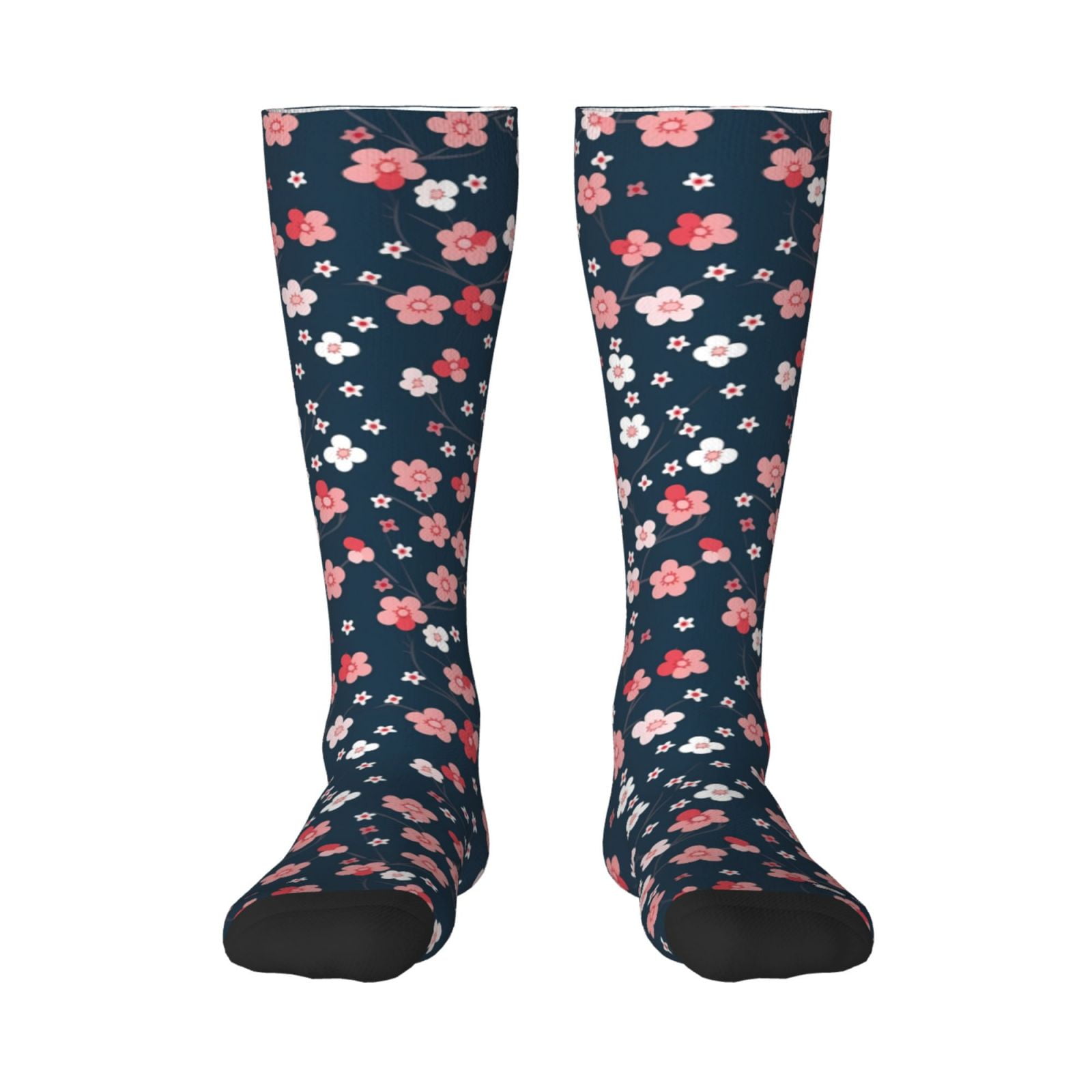 Vsdgher Cherry Blossoms Print Thigh High Socks Extra Long Stretchy Sock ...