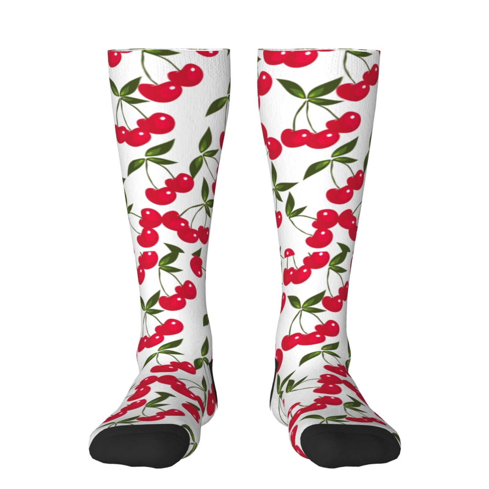 Vsdgher Cherry Print Thigh High Socks Extra Long Stretchy Sock Women ...