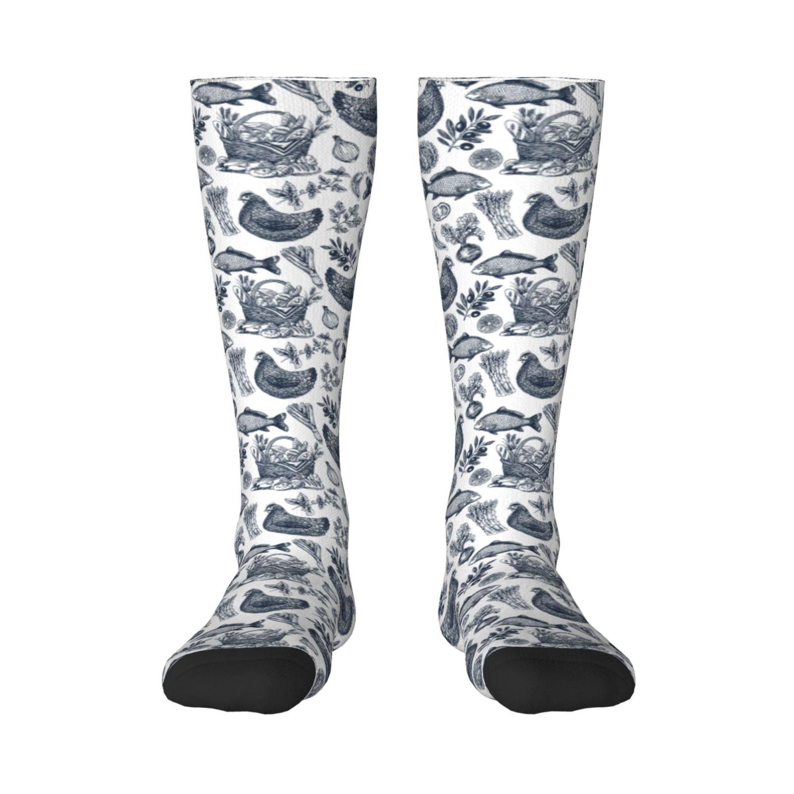 Vsdgher Chicken And Fish Print Thigh High Socks Extra Long Stretchy ...