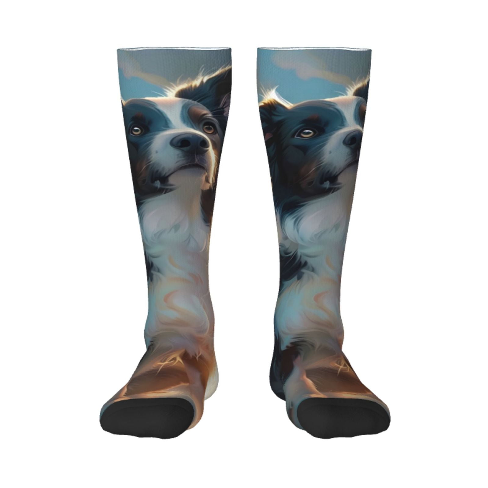 Vsdgher Cloud Border Collie Print Thigh High Socks Extra Long Stretchy ...