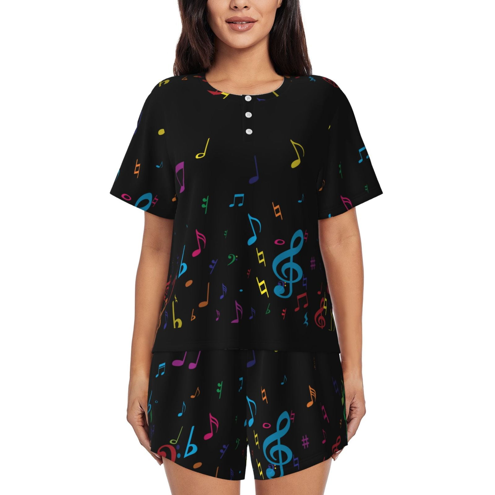 Vsdgher Color Musical Notes Pattern Womens Pajamas 2 Piece Short Sleeve ...