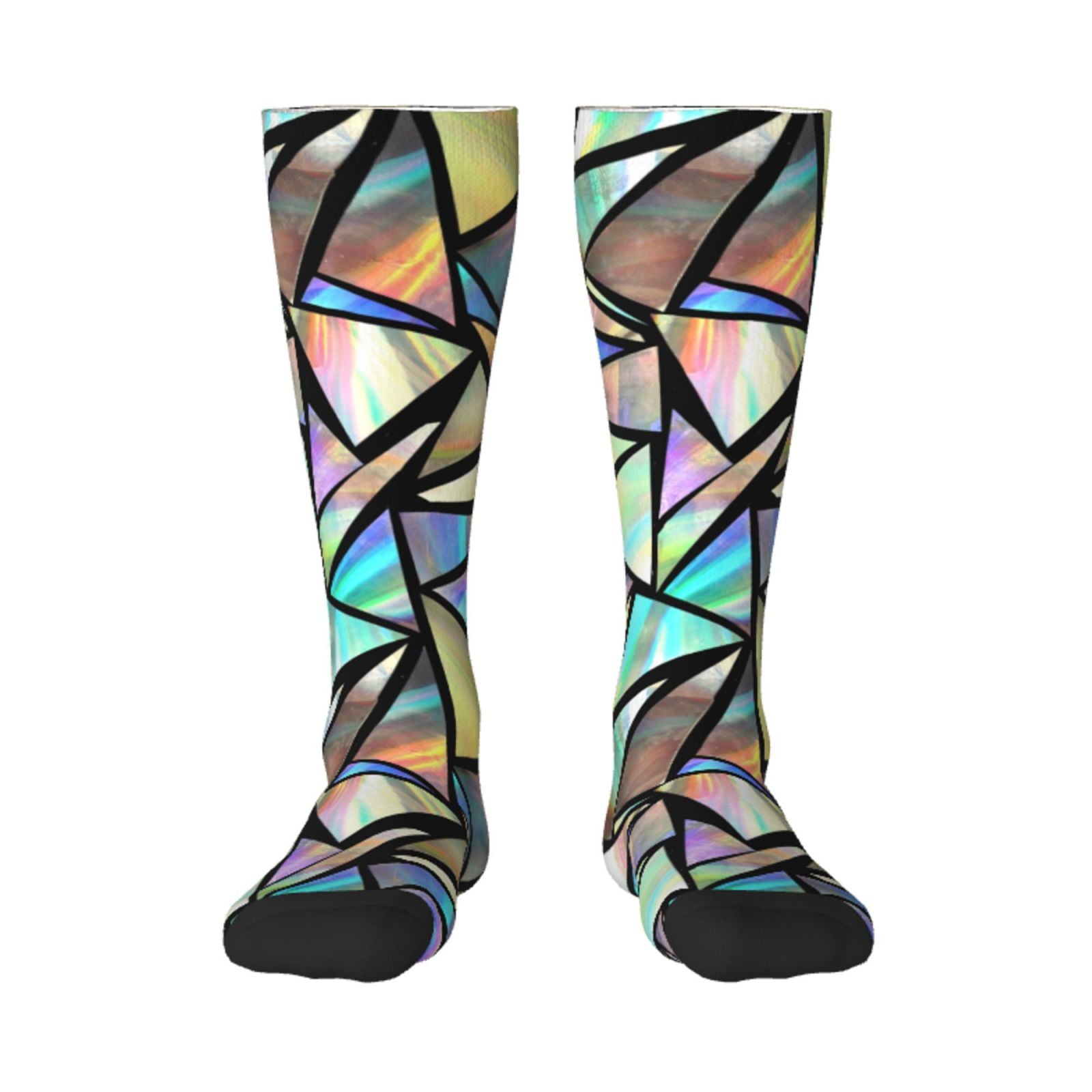 Vsdgher Colored Glass Print Thigh High Socks Extra Long Stretchy Sock ...