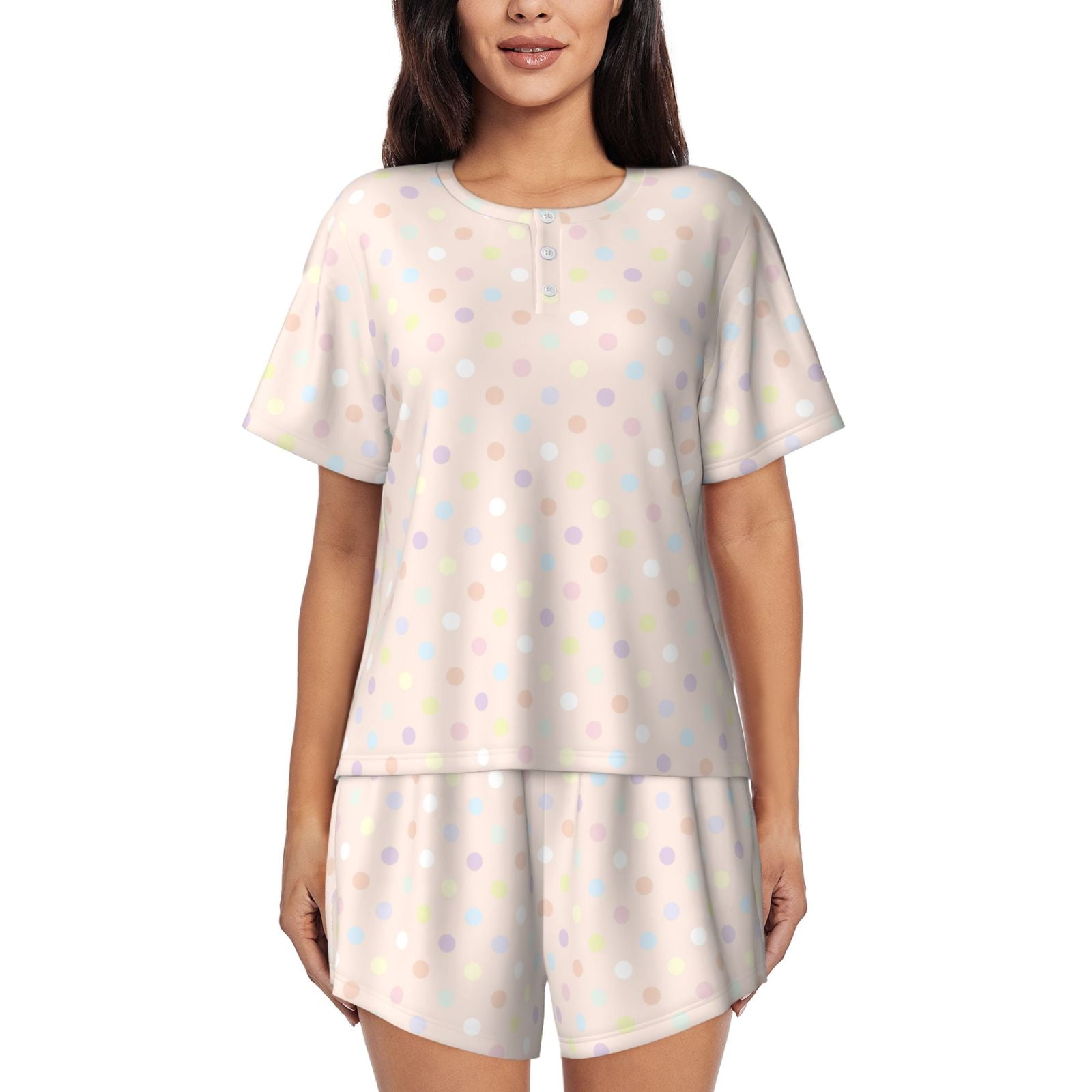 Vsdgher Colorful Dots Pattern Womens Pajamas 2 Piece Short Sleeve ...
