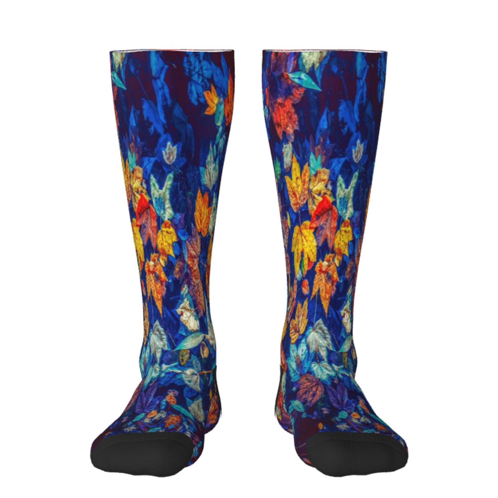 Vsdgher Colorful Fall Leaves Print Thigh High Socks Extra Long Stretchy ...