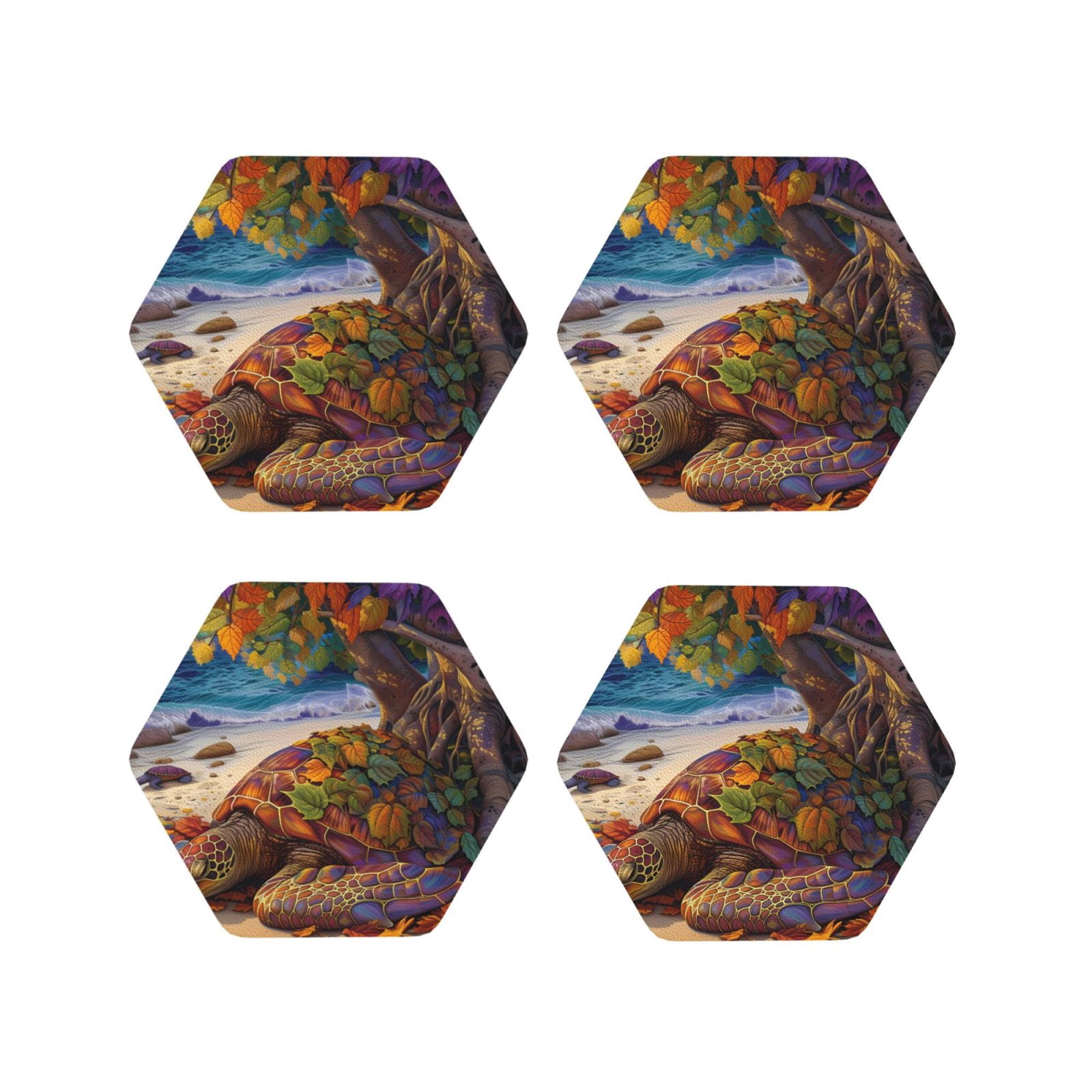 Vsdgher Colorful Maple Leaf Beach Turtle Leather Coasters for Drinks ...