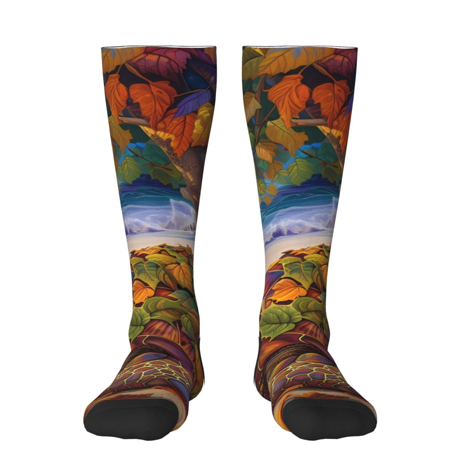 Vsdgher Colorful Maple Leaf Beach Turtle Print Thigh High Socks Extra ...