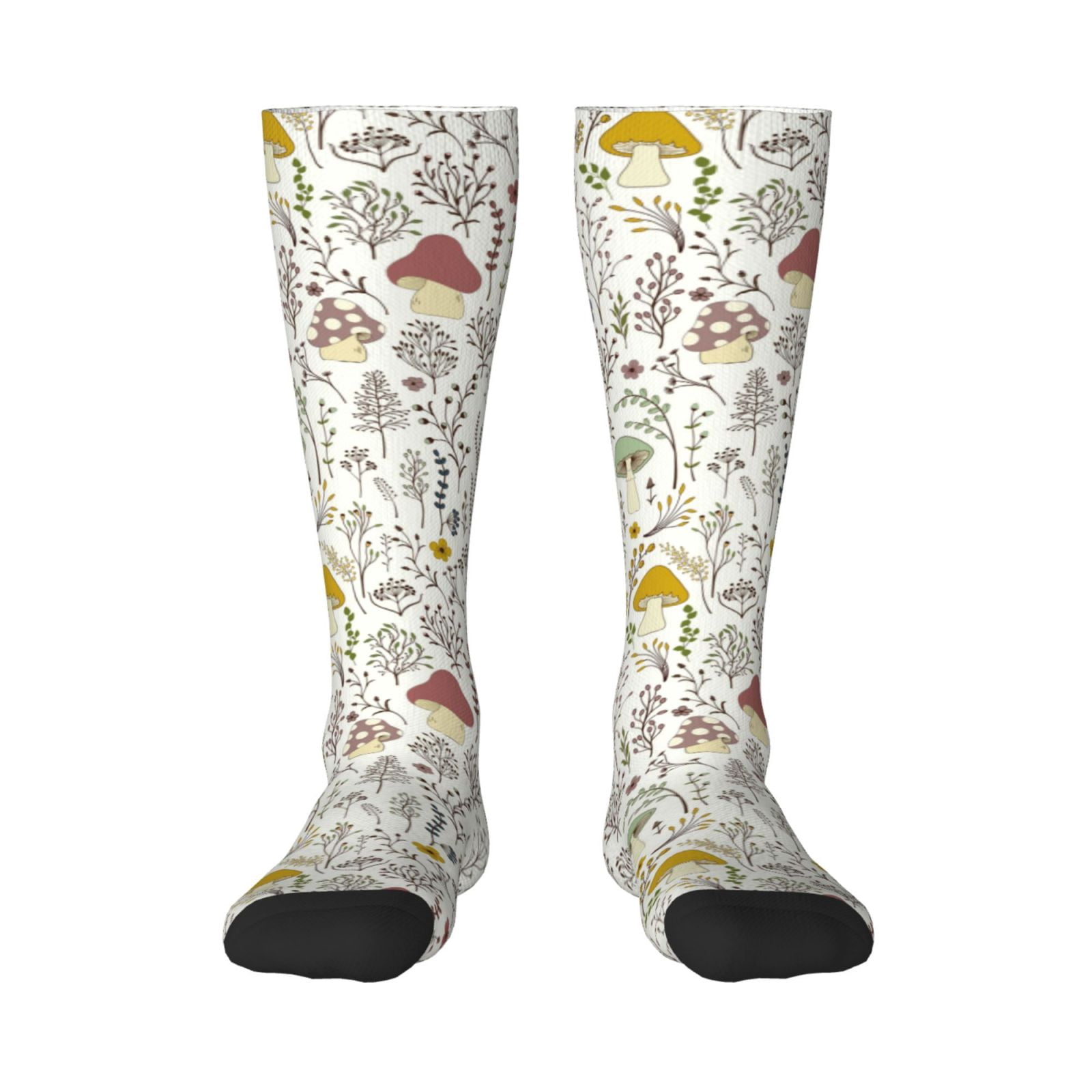 Vsdgher Colorful Mushrooms and Plants Print Thigh High Socks Extra Long ...