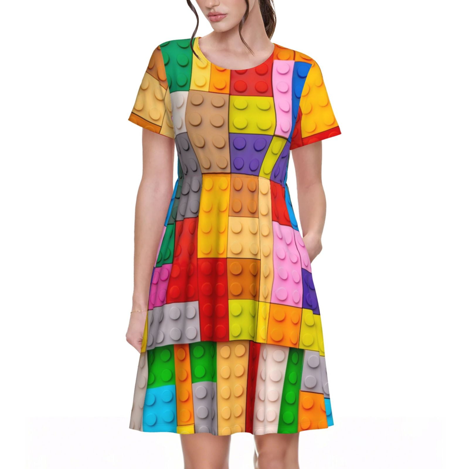Vsdgher Colorful Plastic Blocks Pattern for Womens Summer 2025 Casual ...